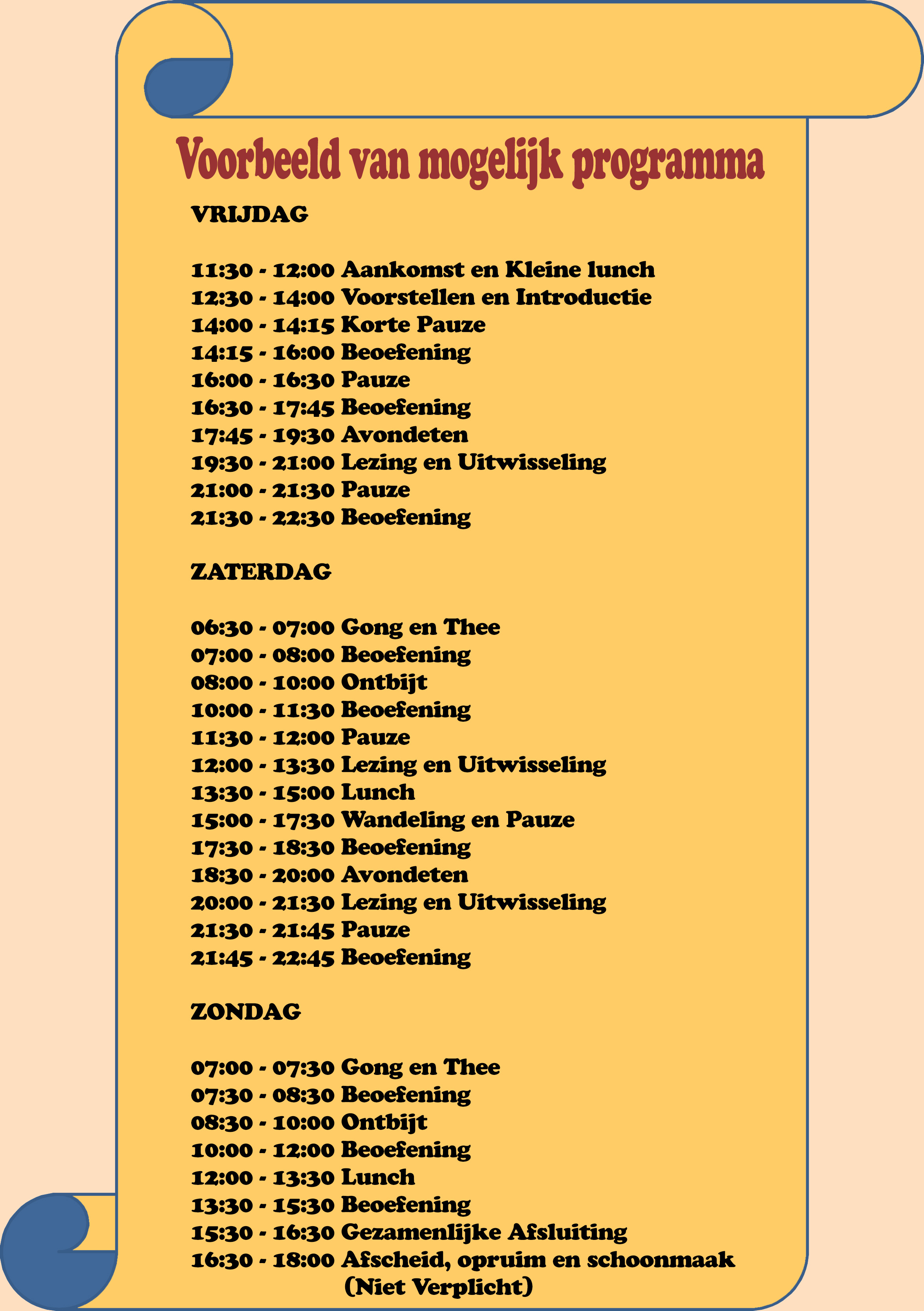 Dagprogramma van de 3-Daagse Meditatie workshops